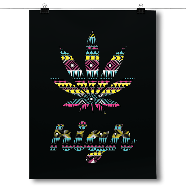 High - Marijuana Leaf - Aztec Pattern – InspiredPosters